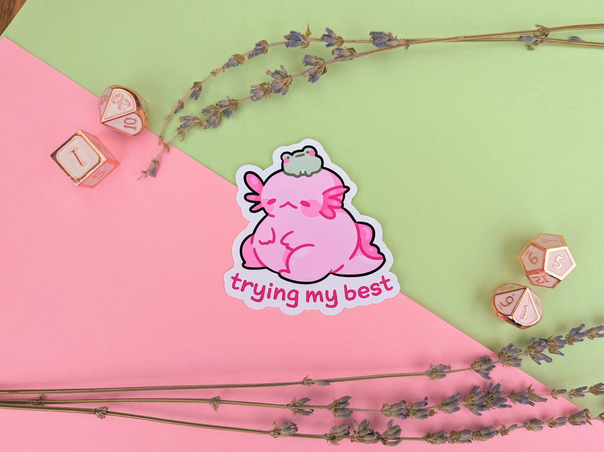 Trying My Best Axolotl & Frog Sticker – cipherstudios